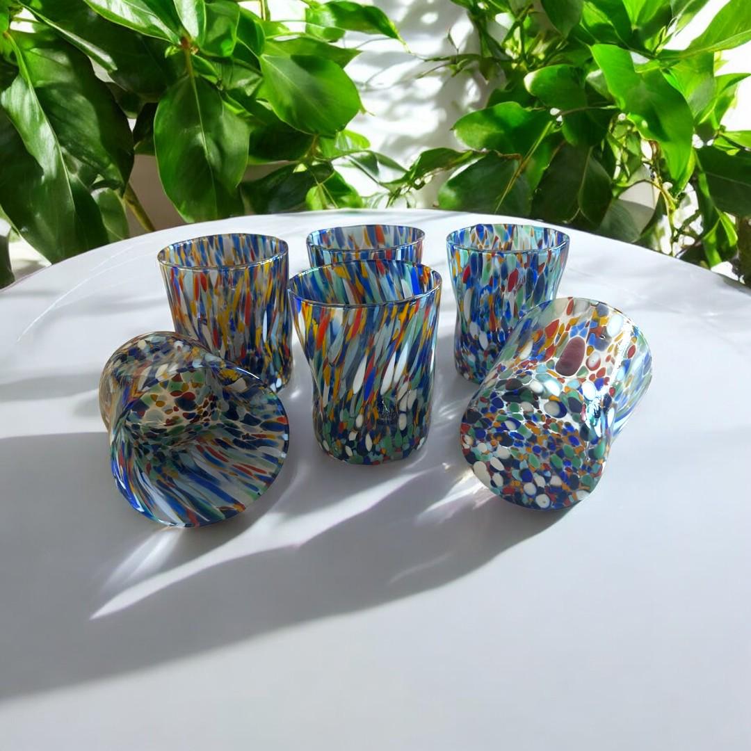 6 TUMBLER ARLECCHINO Glasses in Blown and Handcrafted Glass With Murano ...