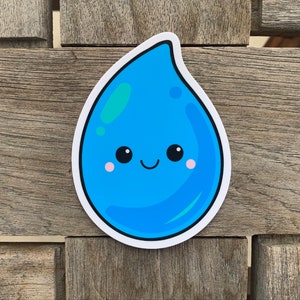 Water Drop Sticker | Glossy Vinyl Sticker | Kawaii Smiling Water ...