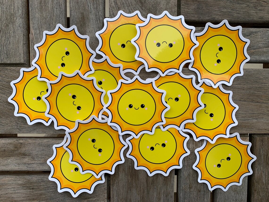 Sun Sticker | Glossy Vinyl Sticker | Kawaii Smiling Sun Sticker | Cute ...