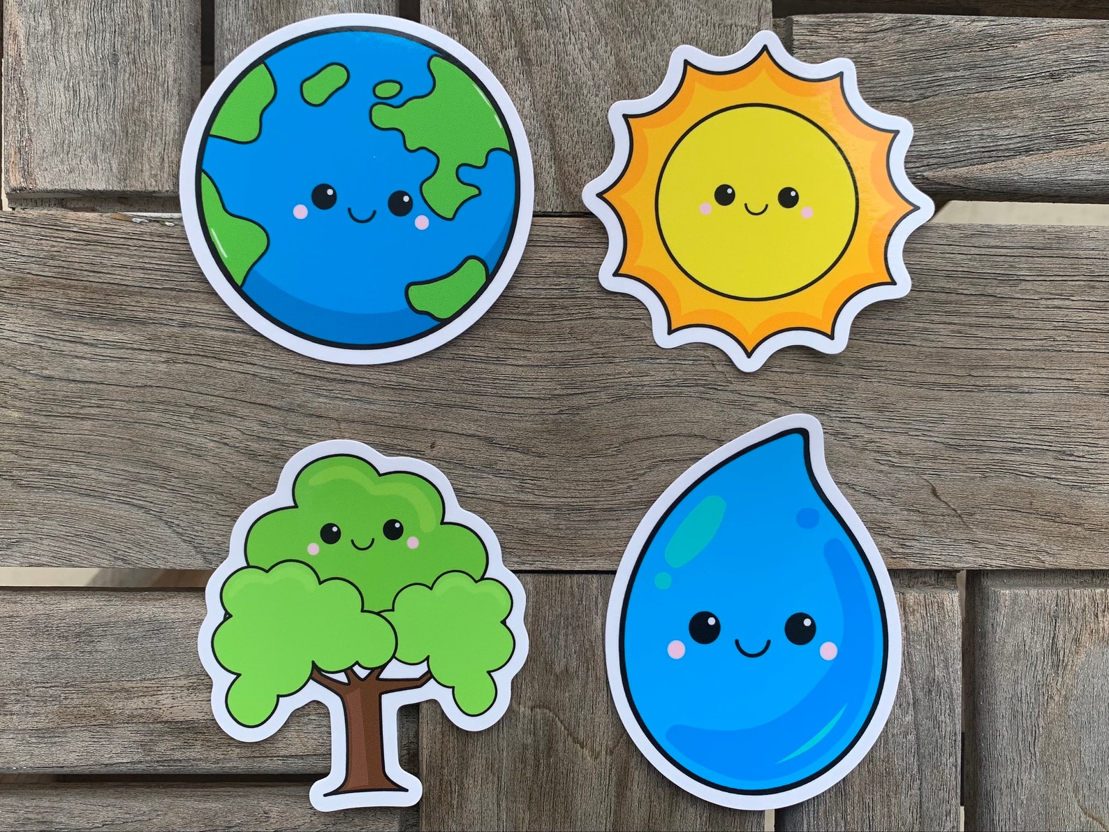 4 Pack Earth Themed Stickers Glossy Vinyl Sticker Kawaii - Etsy UK