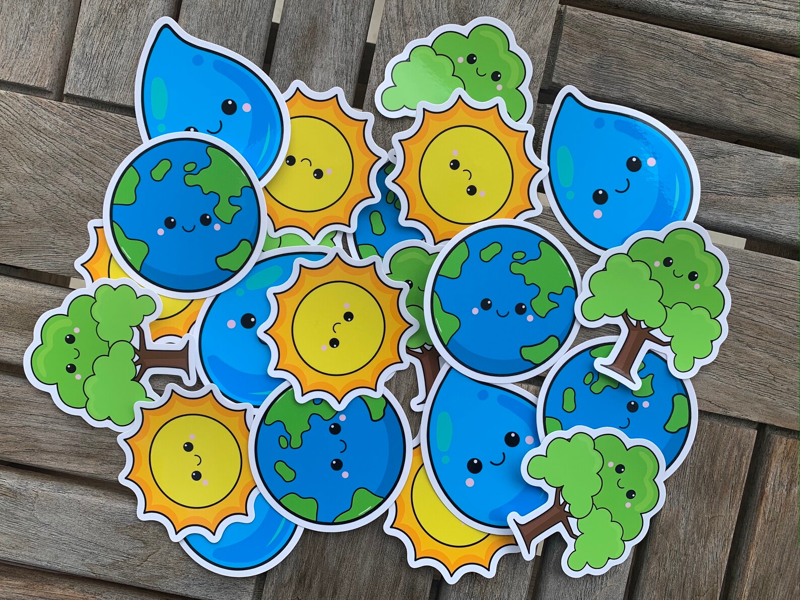4 Pack Earth Themed Stickers Glossy Vinyl Sticker Kawaii - Etsy UK