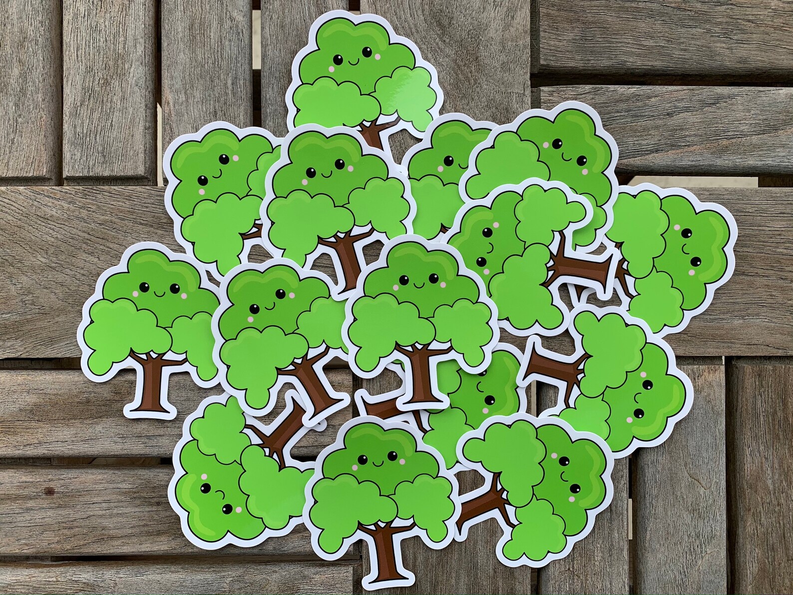 Tree Sticker Glossy Vinyl Sticker Kawaii Smiling Tree Sticker Cute Tree ...