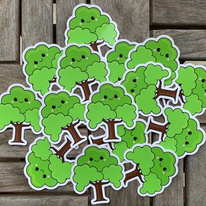 Tree Sticker Glossy Vinyl Sticker Kawaii Smiling Tree Sticker Cute Tree ...