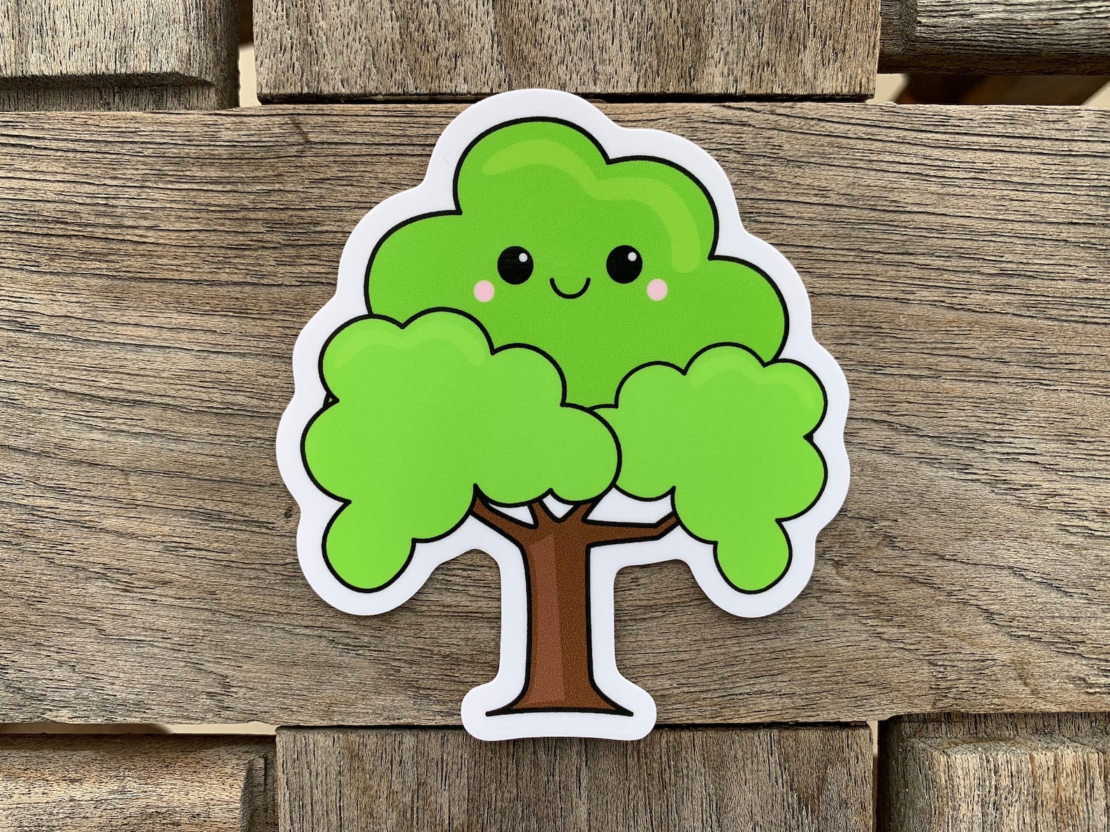 Tree Sticker Glossy Vinyl Sticker Kawaii Smiling Tree Sticker Cute Tree ...