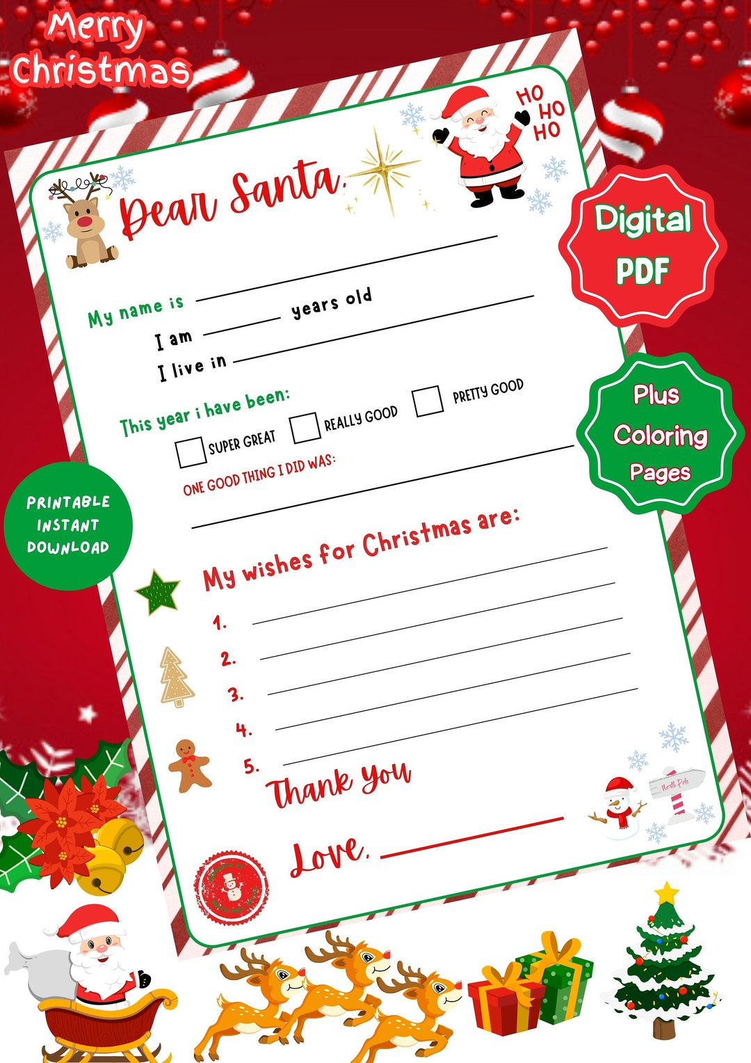 Letter to Santa, Bonus Coloring Pages & Activitysheets, Printable ...