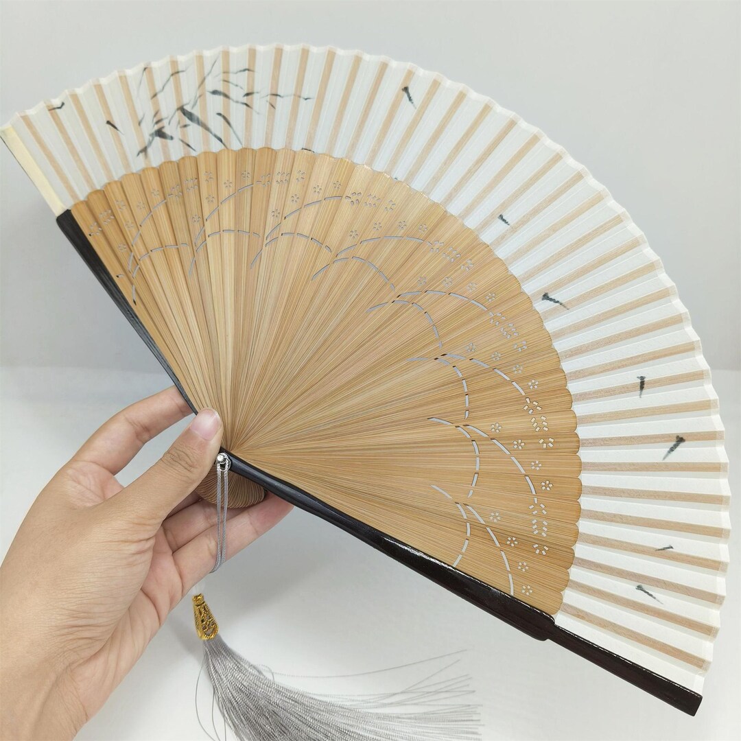 White Gray Carving Handheld Fan, Chinese Elegant Hand Fan, Wedding ...
