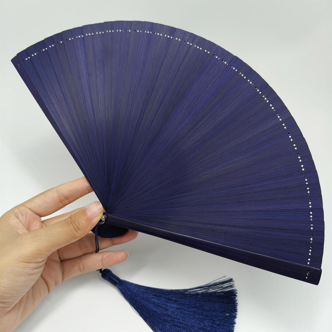 Navy Blue Bamboo Hand Fan, Vintage Folding Fan, Mini Hand Fan ...