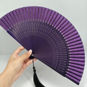 Purple Crown Silk Hand Fan, Elegant Bamboo Ribs Fan, Folding Fan With ...