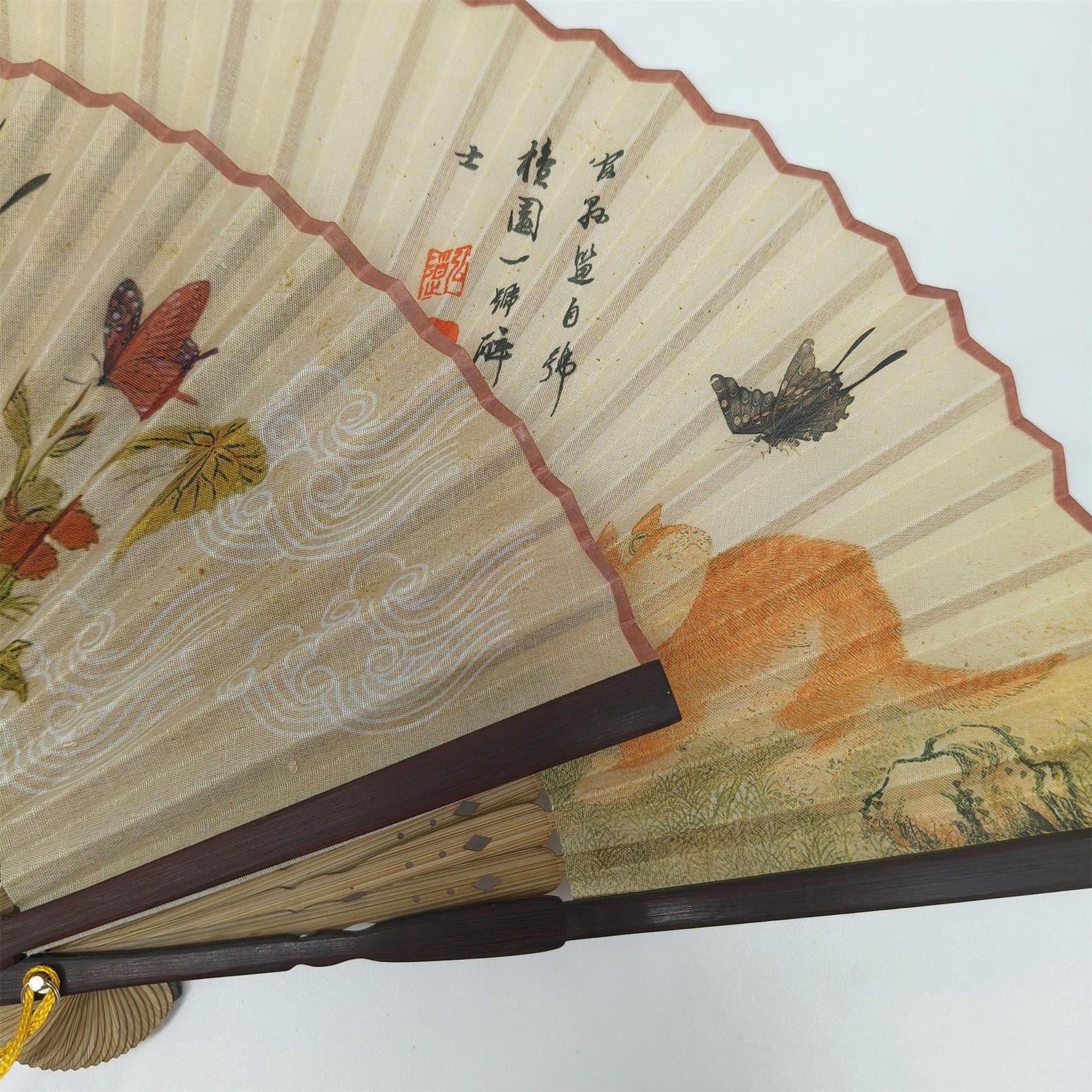 Cute Cat Handheld Fan, Antiquity Fabric Hand Fan, Classical Folding Fan ...