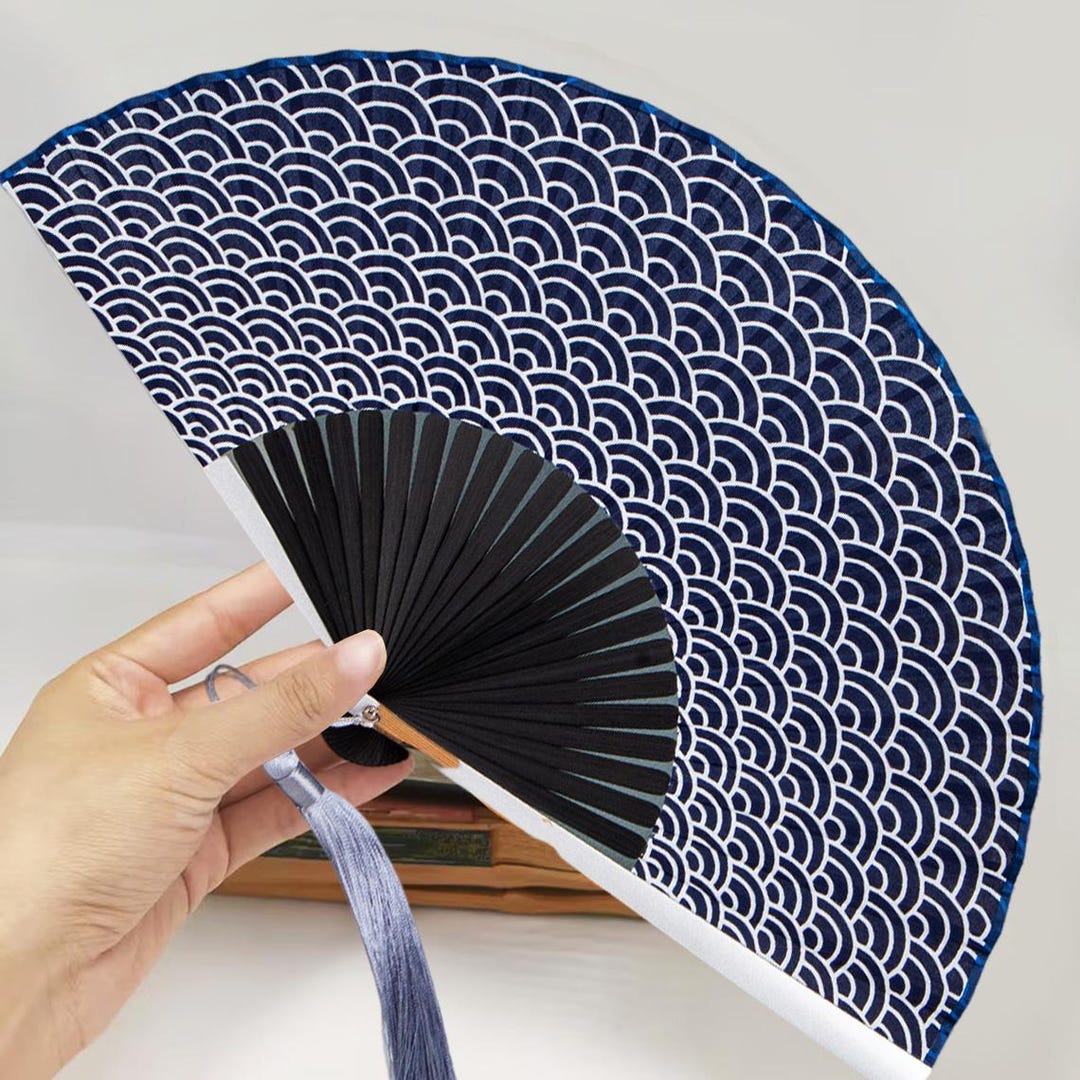 Blue Wave Hand Fan, Blue Japanese Handheld Fan, Party Favor Fans ...