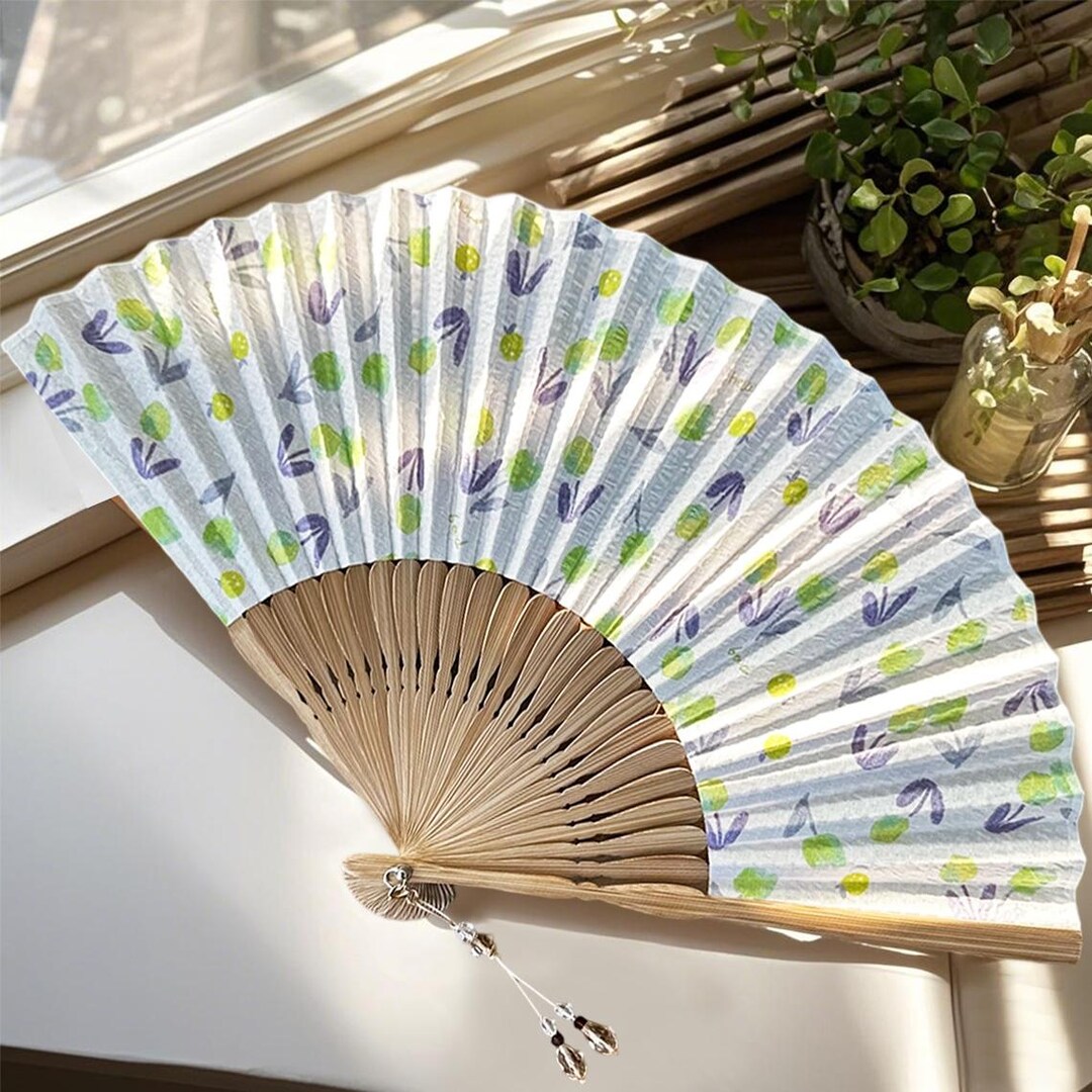 Tulip Floral Portable Hand Fan, Bubble Gauze Folding Bamboo Fan With ...
