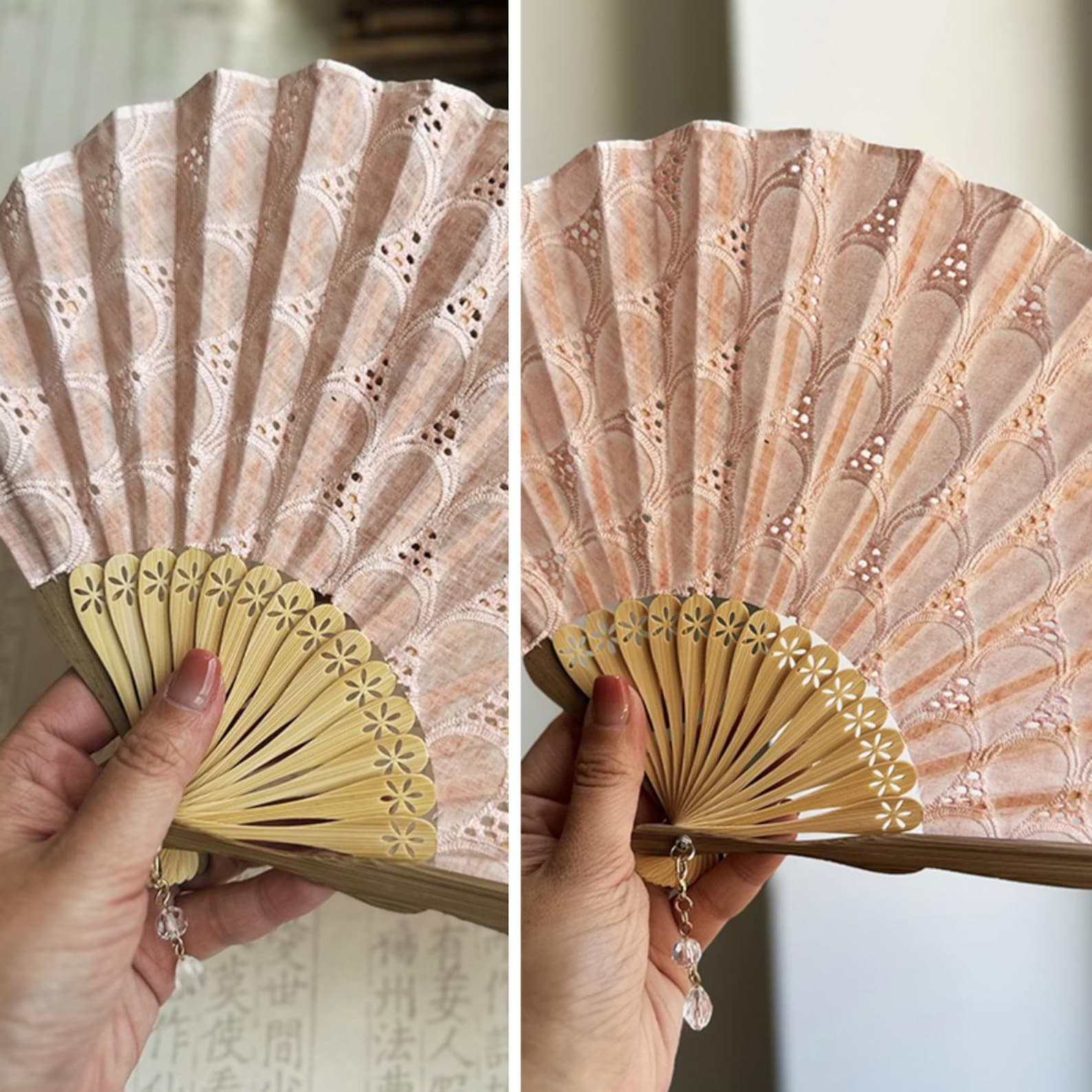 Embroidered Hollow-out Bamboo Folding Fan, Vintage Peacock Design ...