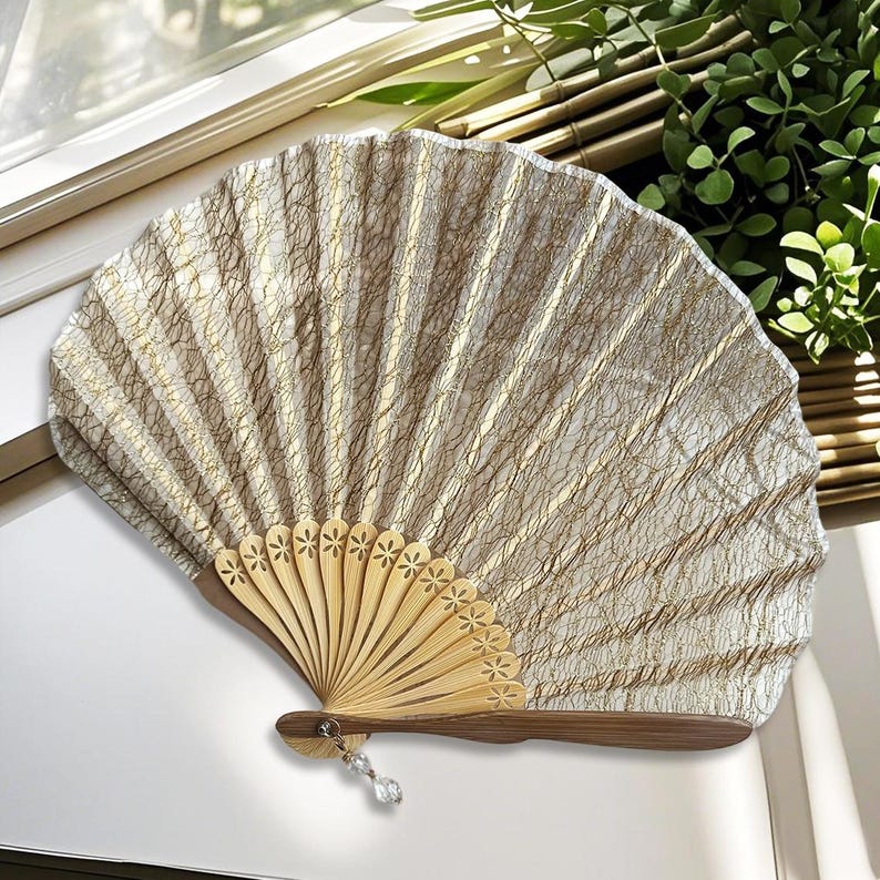 Handmade Half-round Bamboo Fan With Gold and Silver Thread, Wedding ...