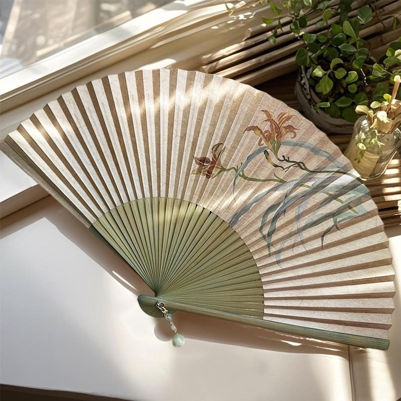 Lily of the Valley Folding Fan – Nature-inspired Handheld Bamboo Paper ...