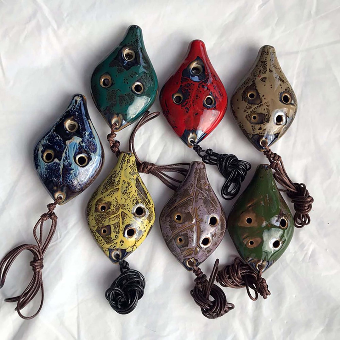 6 Hole Alto C Natural Kiln-formed Textured Leaf Shape Ocarina, Cute ...