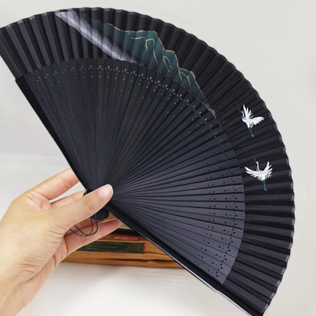 Chinese Bamboo Foldable Hand Fan, Mountain Handheld Silk Fan, Dance ...