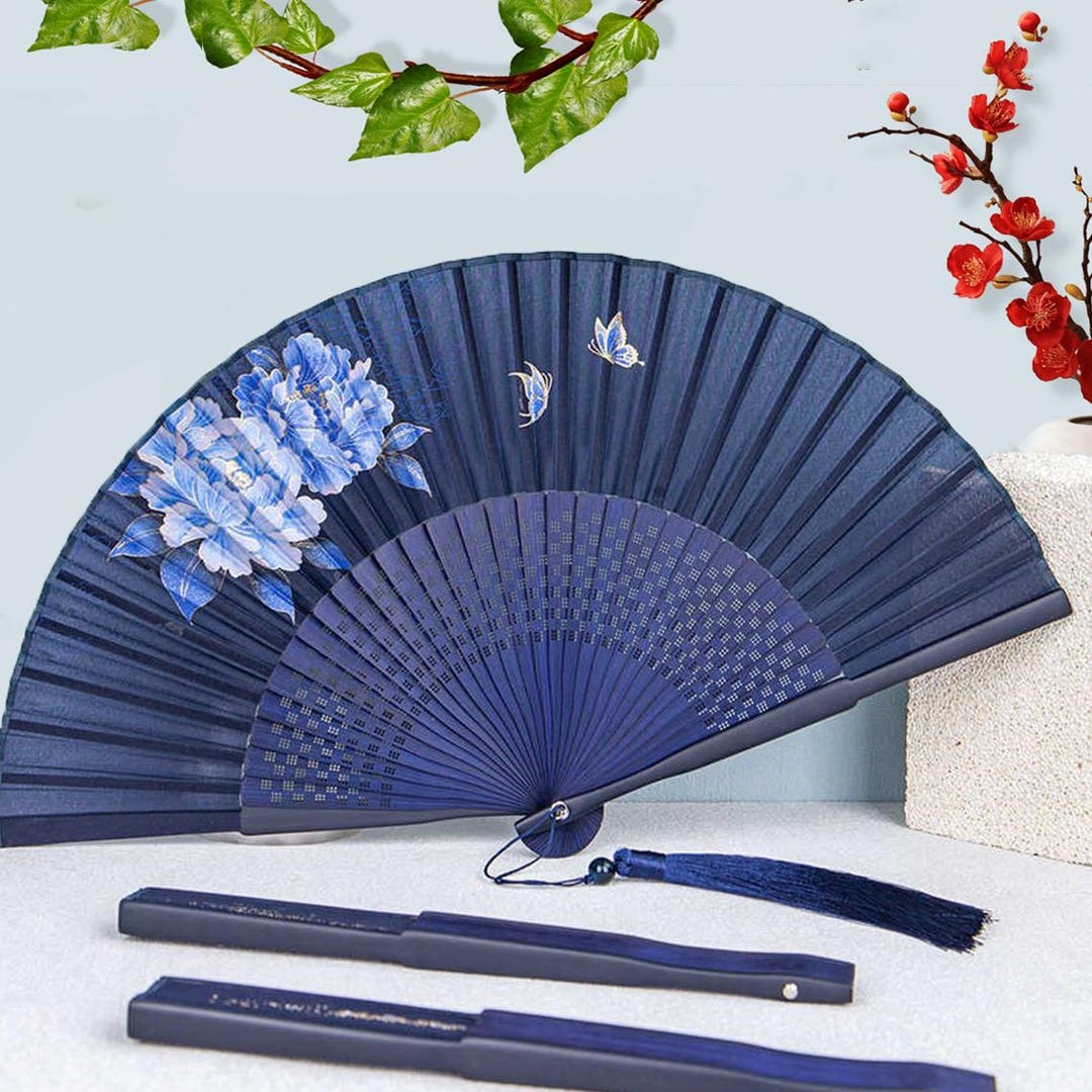 Silk Bamboo Hand Held Fan, Printed Flowers Animal Folding Fan, Portable ...