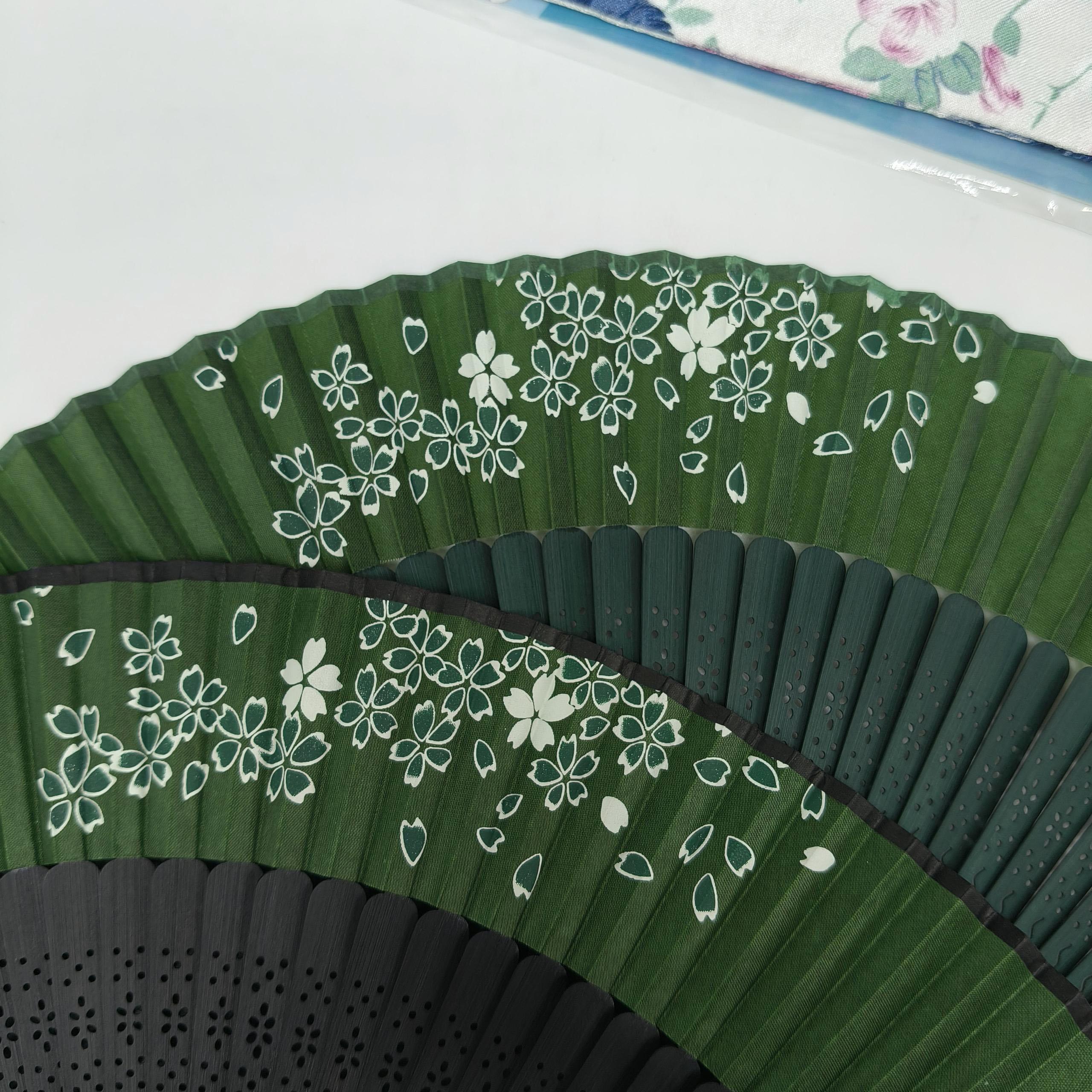 Elegant Sakura Handheld Fan, Peacock Green Hand Fan, Retro Hanfu ...