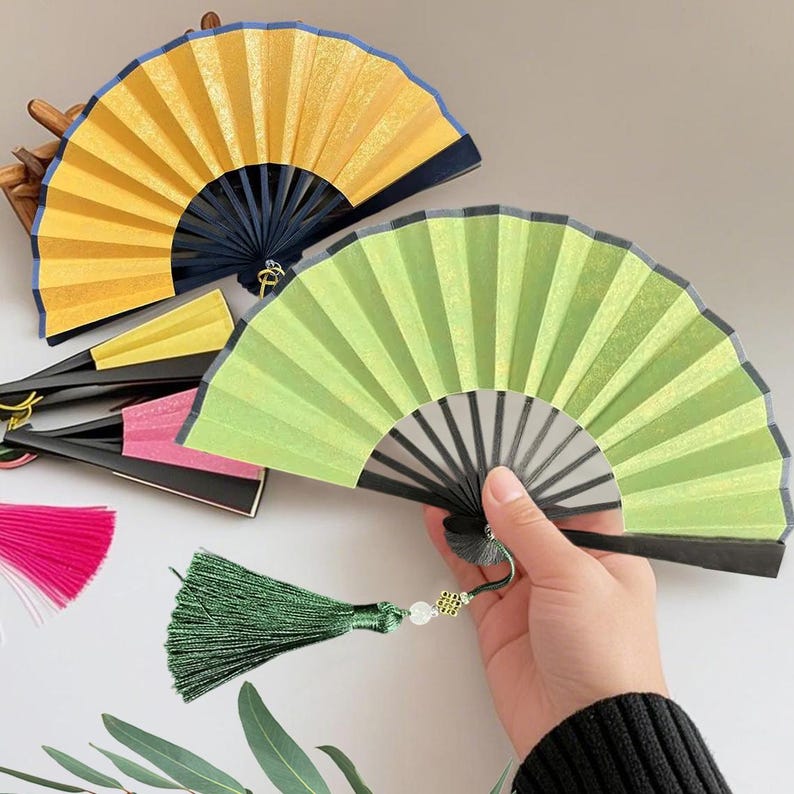 Super Mini Gilded Folding Fans, Wedding Fan With Tassels, Cosplay Prop ...