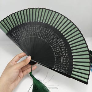 Elegant Sakura Handheld Fan, Peacock Green Hand Fan, Retro Hanfu ...