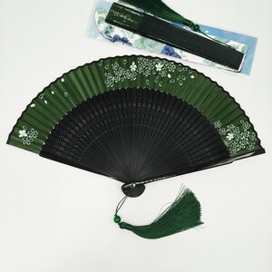 Elegant Sakura Handheld Fan, Peacock Green Hand Fan, Retro Hanfu ...