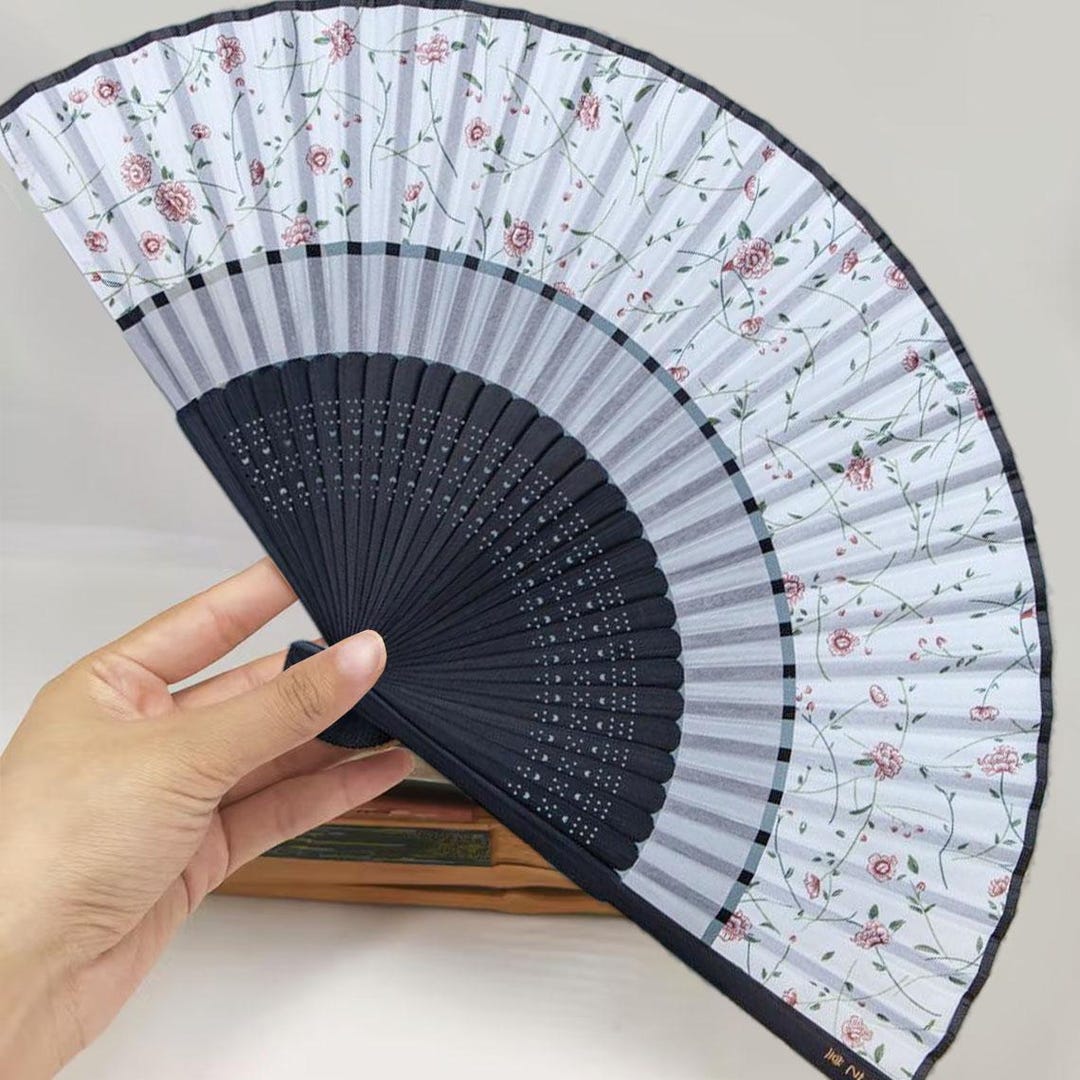 Portable Floral Hand Fan, Chinese Folding Fan, Vintage Handmade Fan for ...