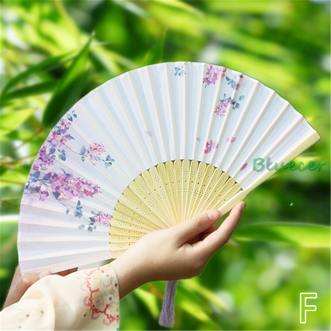 Wisteria Hand Fan, Aesthetic Rustic Bamboo Folding Fan, Summer Party ...
