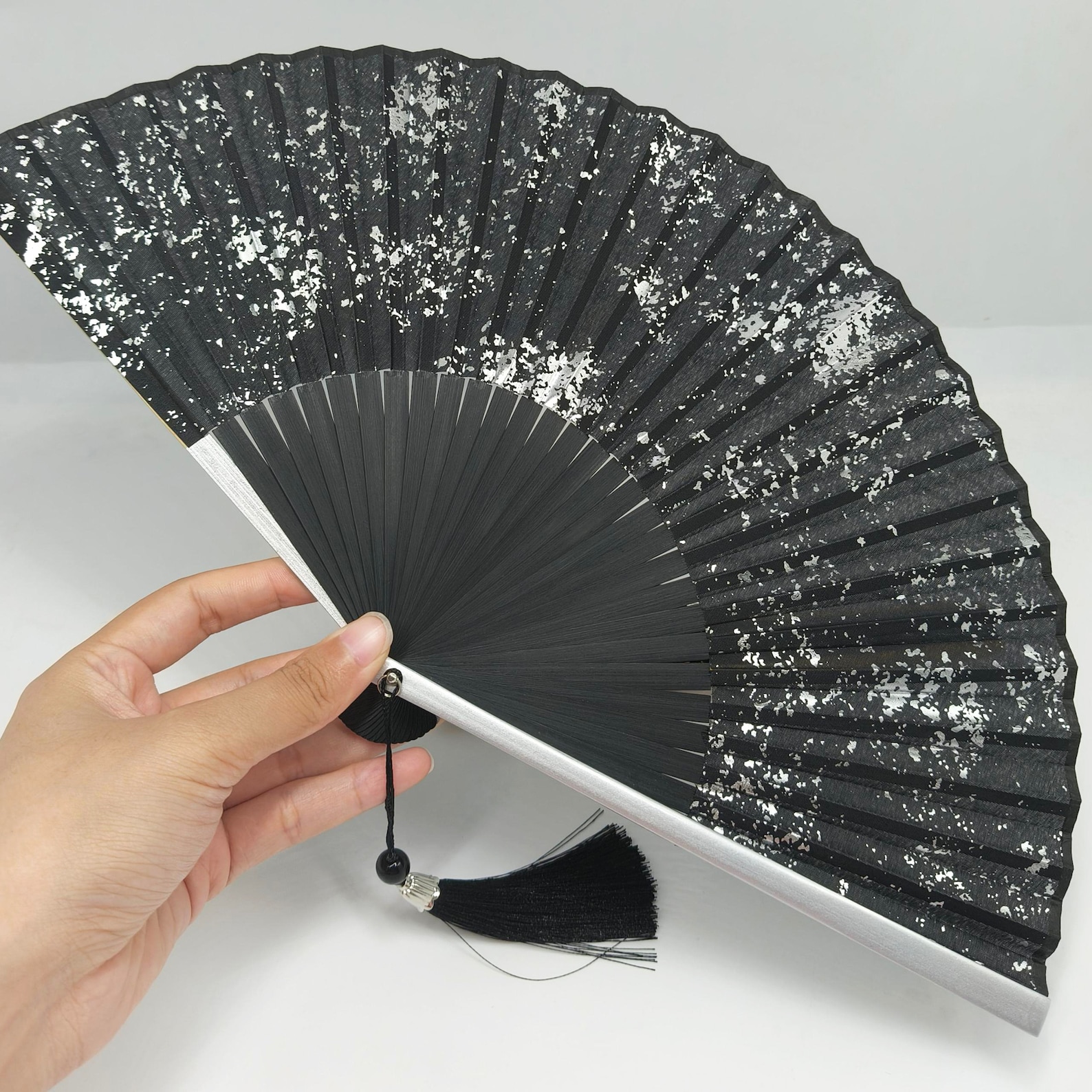 Sprinkling Golden Folding Fan, Japanese Silk Hand Fan, Classical Tassel ...
