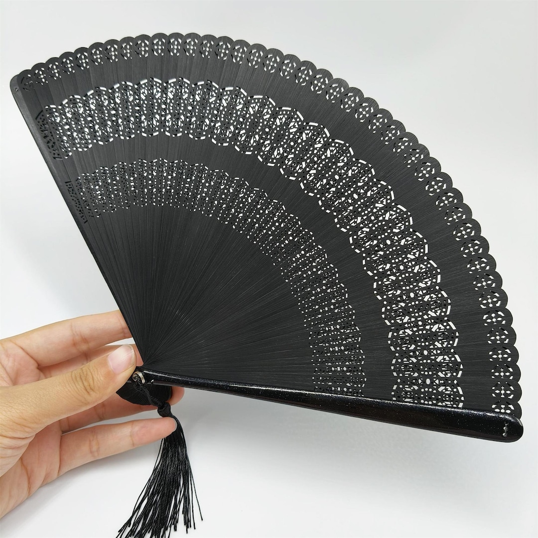 Elegant Black Folding Fan, Mini Bamboo Ribs Fan, Hollow Bamboo Fan ...