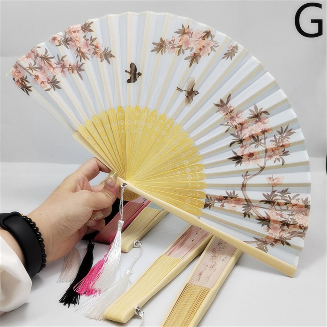 Vintage Floral Folding Fans, Japanese Bamboo Ribs Fan, Chinese Hanfu ...