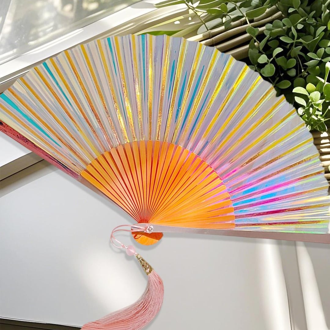 Laser Folding Hand Fan for Party, Cute Pink Laser Bachelorette Fan ...
