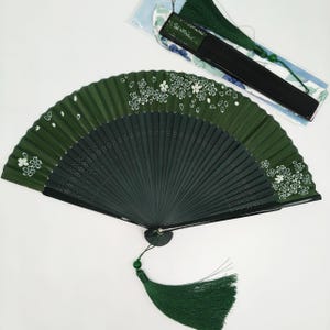 Elegant Sakura Handheld Fan, Peacock Green Hand Fan, Retro Hanfu ...