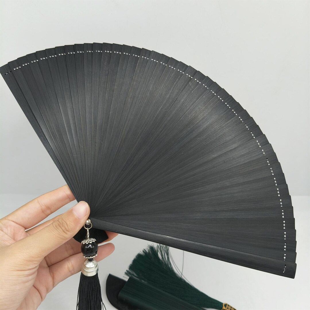 Elegant Black Bamboo Fan, Minimalism Folding Fan, Antiquity Handheld ...