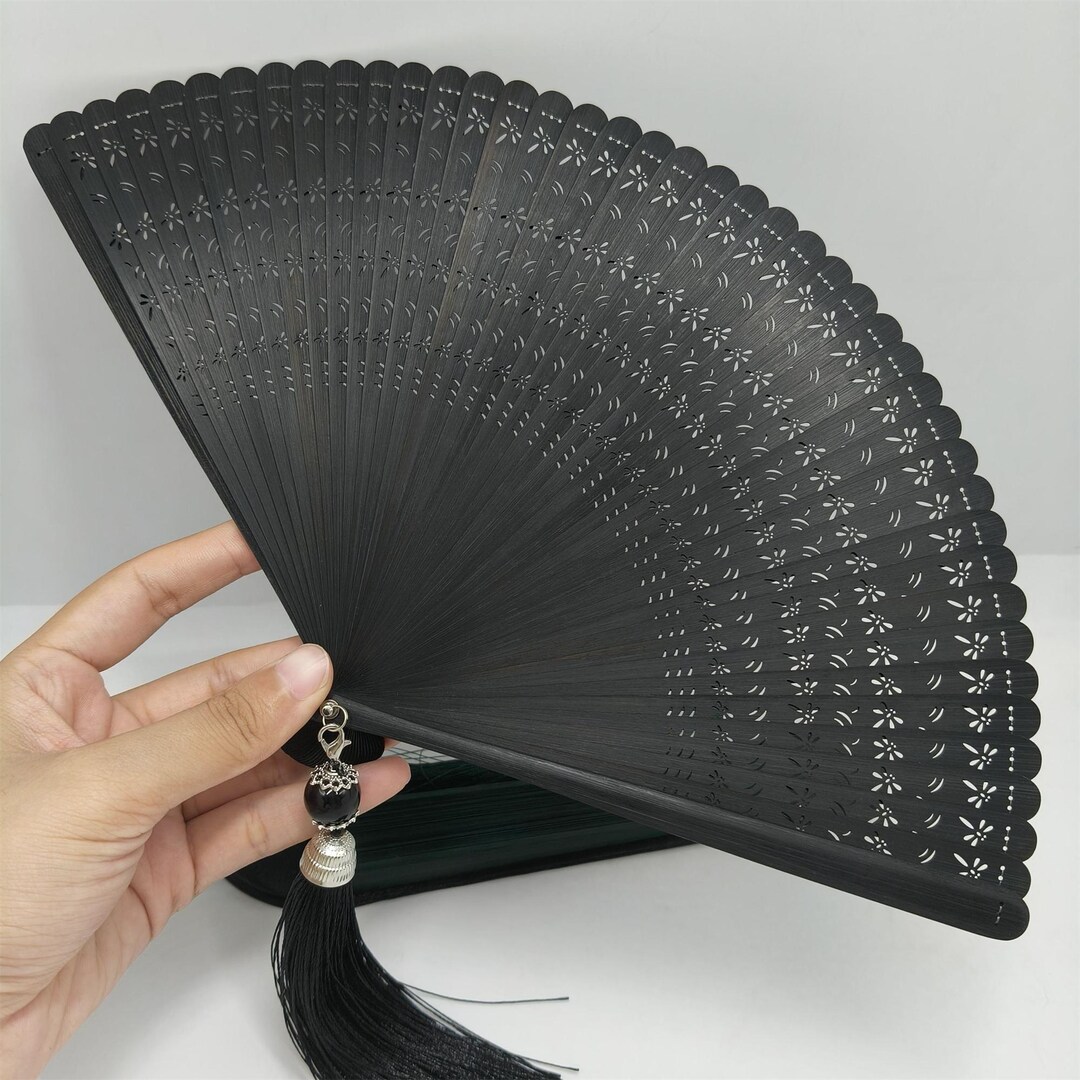 Black Tassel Hand Fan, Bamboo Fan With Dragonfly Motif, Minimalism ...
