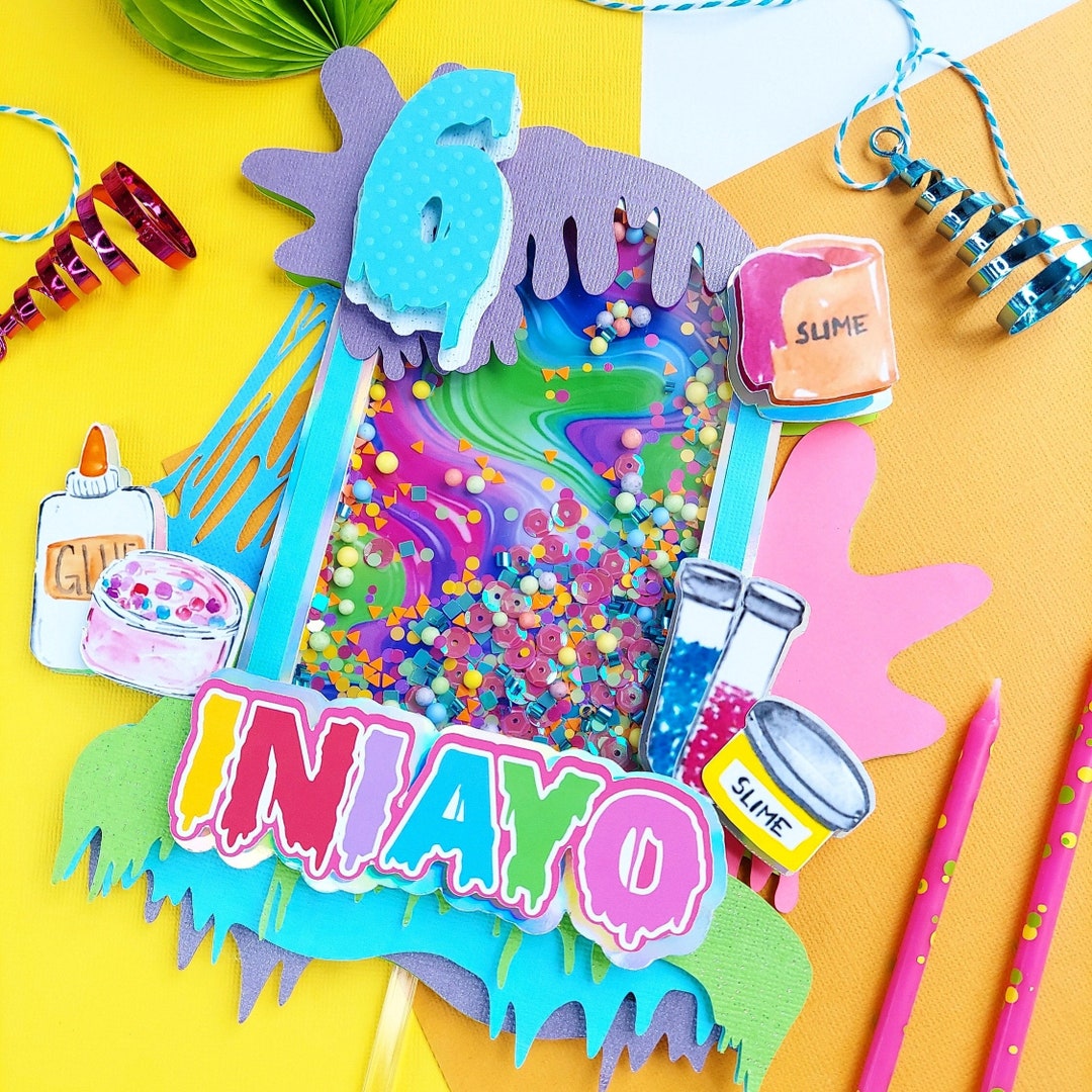 Slime Theme Cake Topper, Cake Topper, Slime Birthday, Slime Cake Topper ...