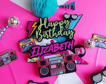 80s Theme 3D Cake Topper Personalized Retro Neon - Etsy