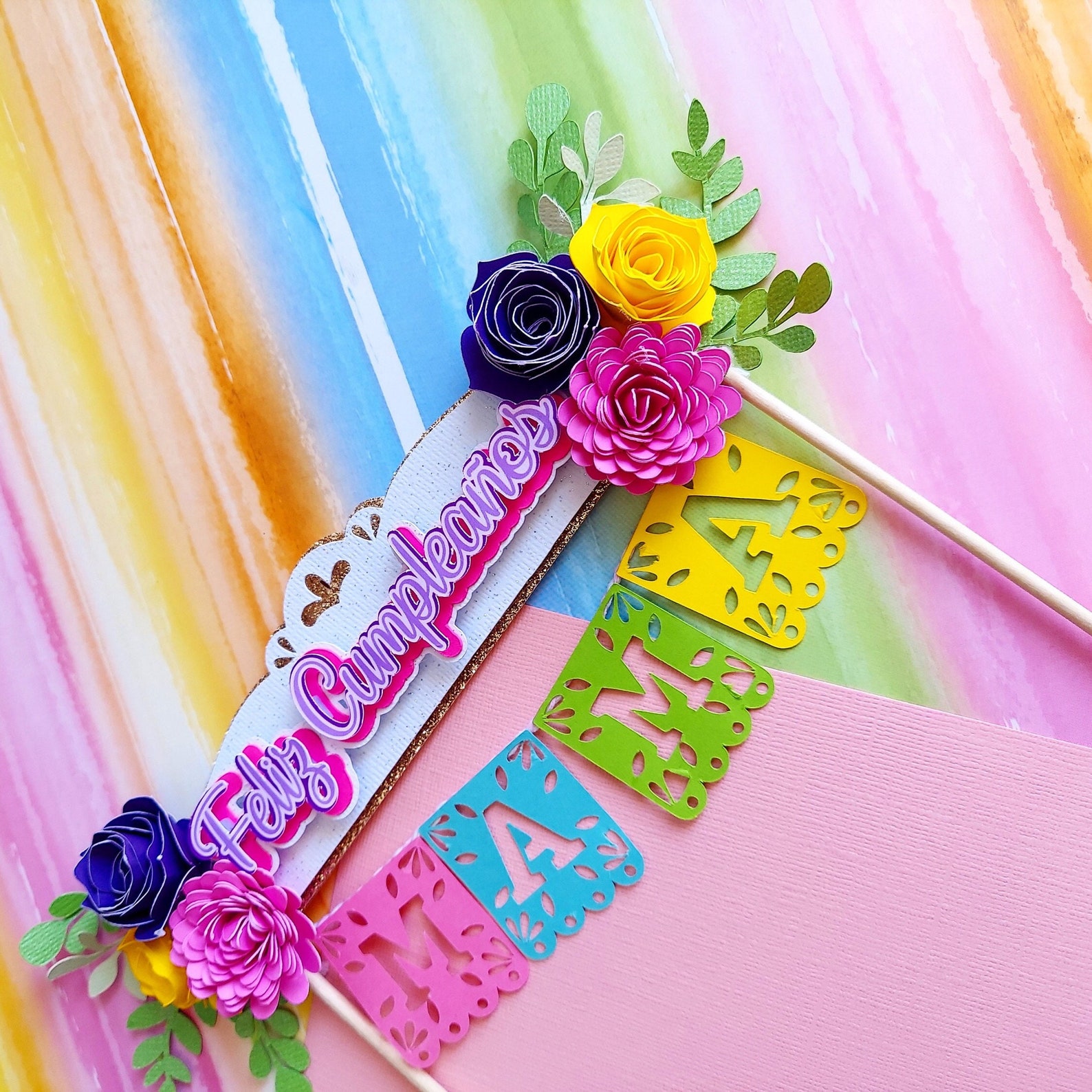 Mother's Day Cake Topper, Feliz Cumpleanos Fiesta Cake Topper, 5 De ...