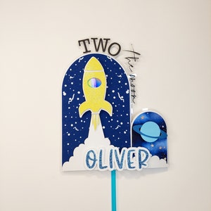 Two the Moon Cake Topper, Space Cake Topper, Rocket Ship Cake Topper, Outer Space Birthday Party ...