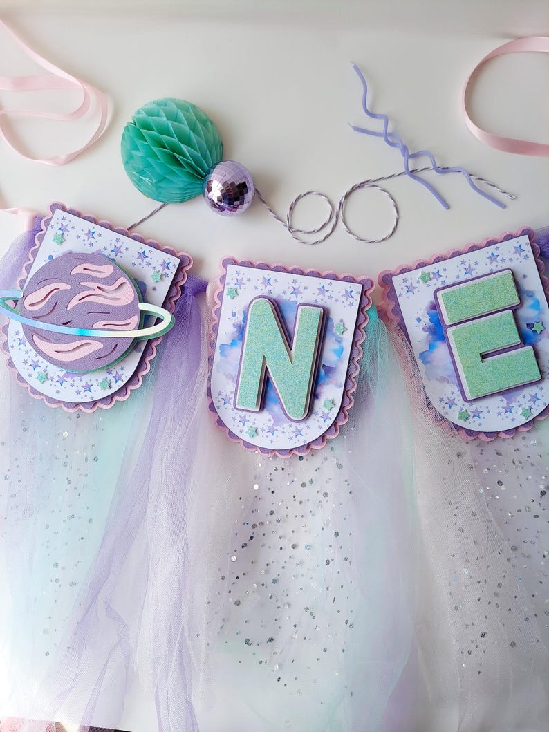 Galaxy ONE High Chair Banner- Galaxy First Birthday Banner- Pink Gold ...
