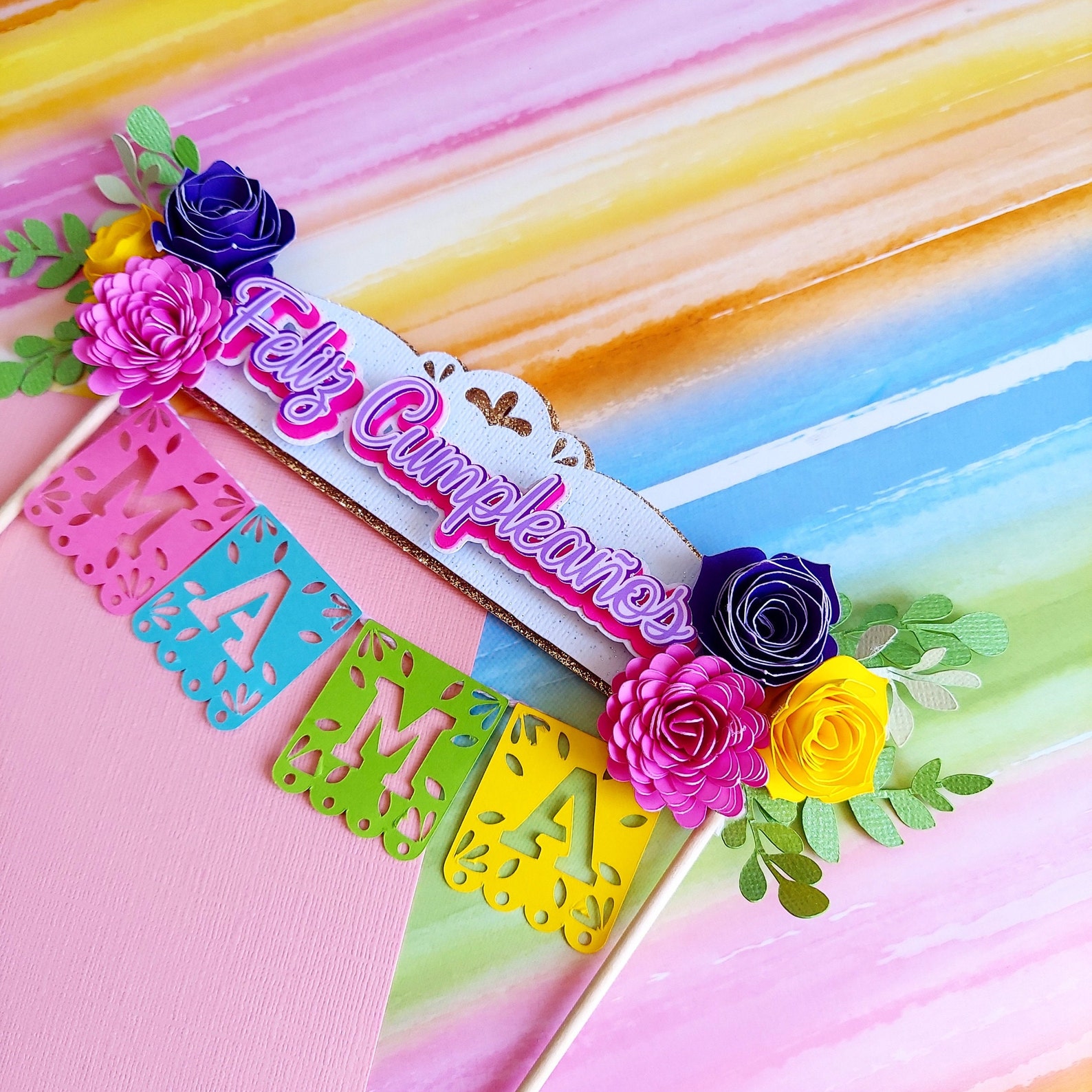 Mother's Day Cake Topper, Feliz Cumpleanos Fiesta Cake Topper, 5 De ...