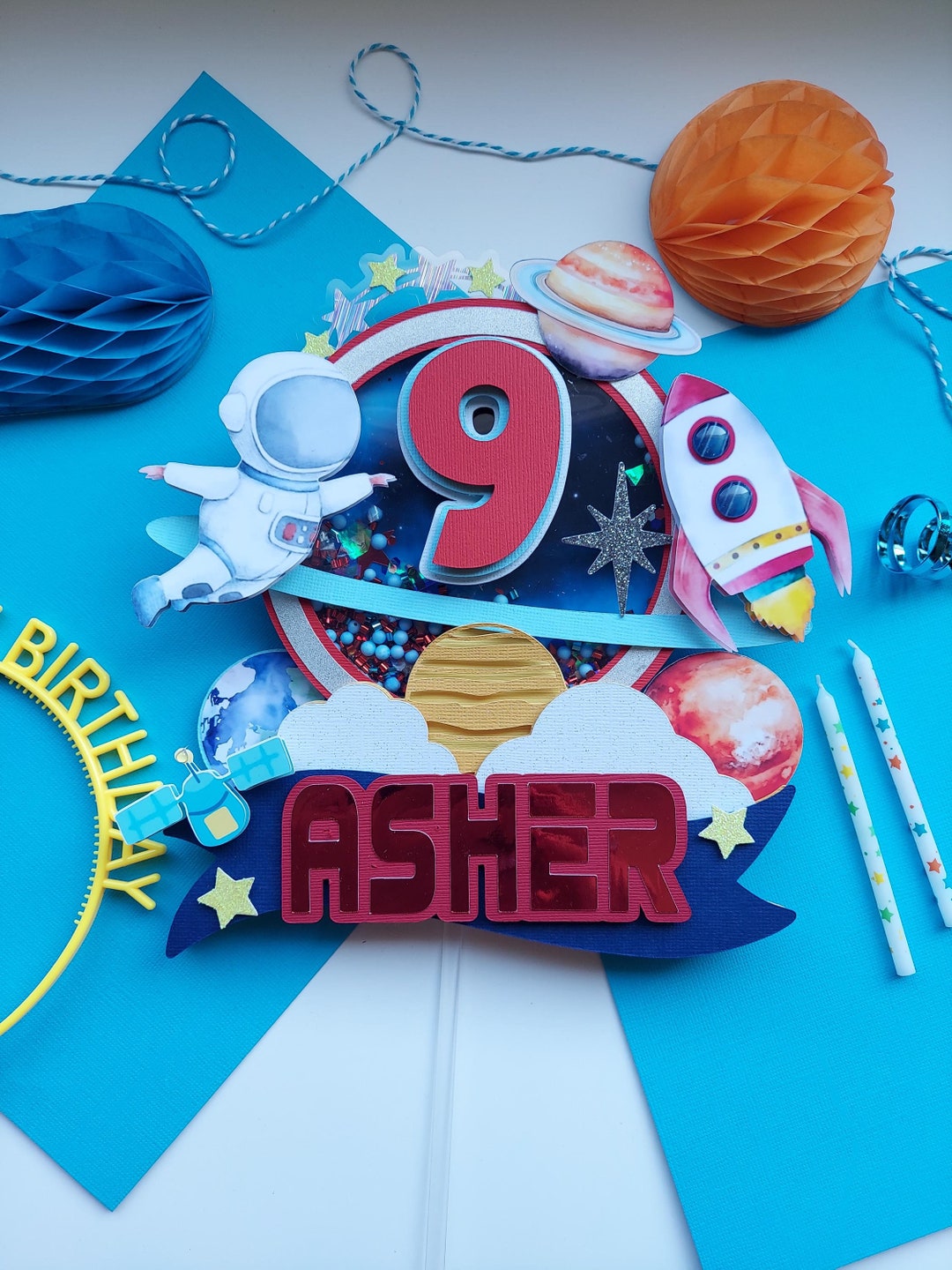 Space Cake Topper, Galaxy Cake Topper, Rocket Ship Cake Topper, Outer ...