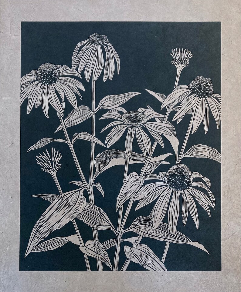Echinacea Relief Print Linocut Original Artwork - Etsy