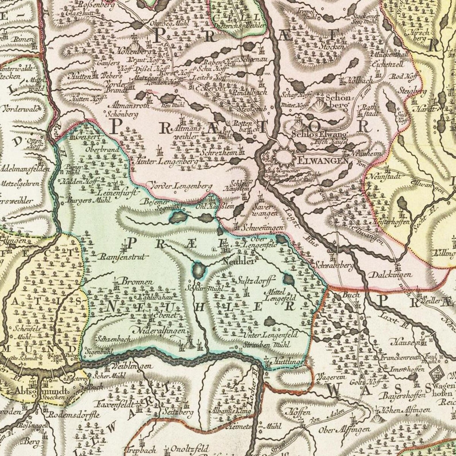 Historical Map of Ellwangen Around 1750 - Etsy