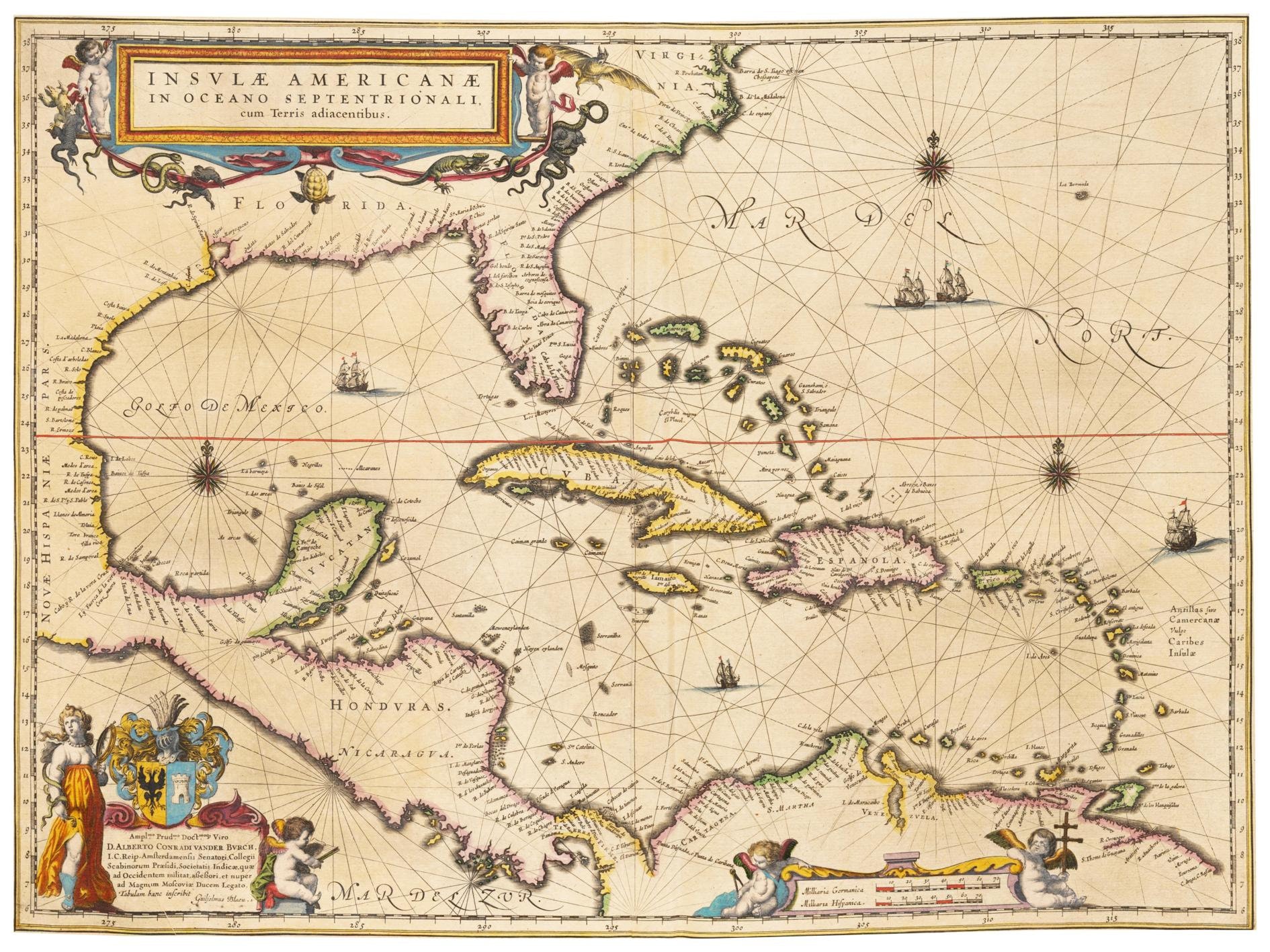 Historical Map of Caribbean Around 1635 - Etsy