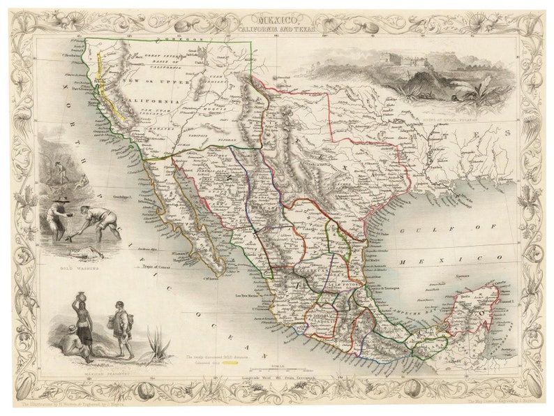 Historical Map Mexico Around 1850 - Etsy