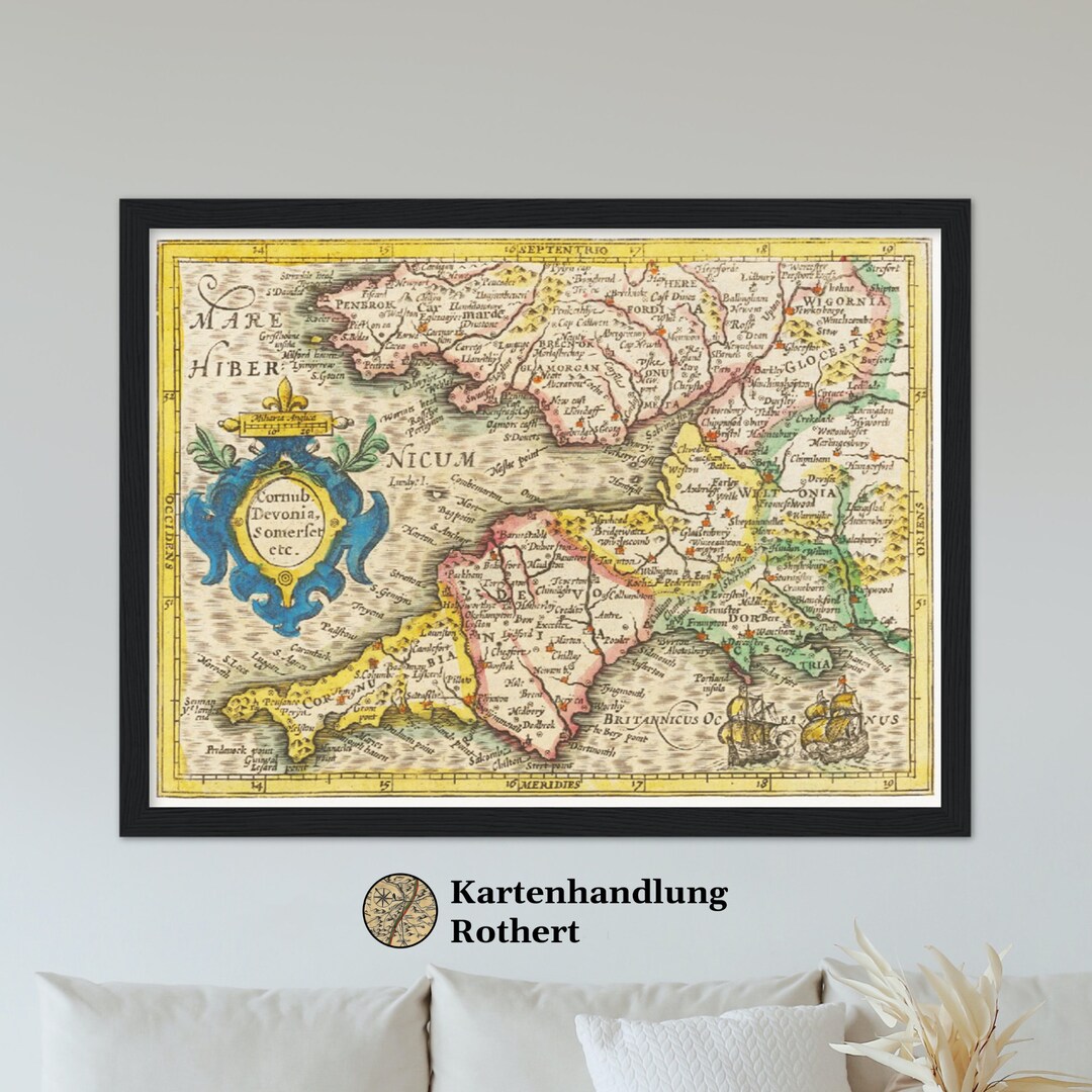 Historical Cornwall Map Around 1609 - Etsy