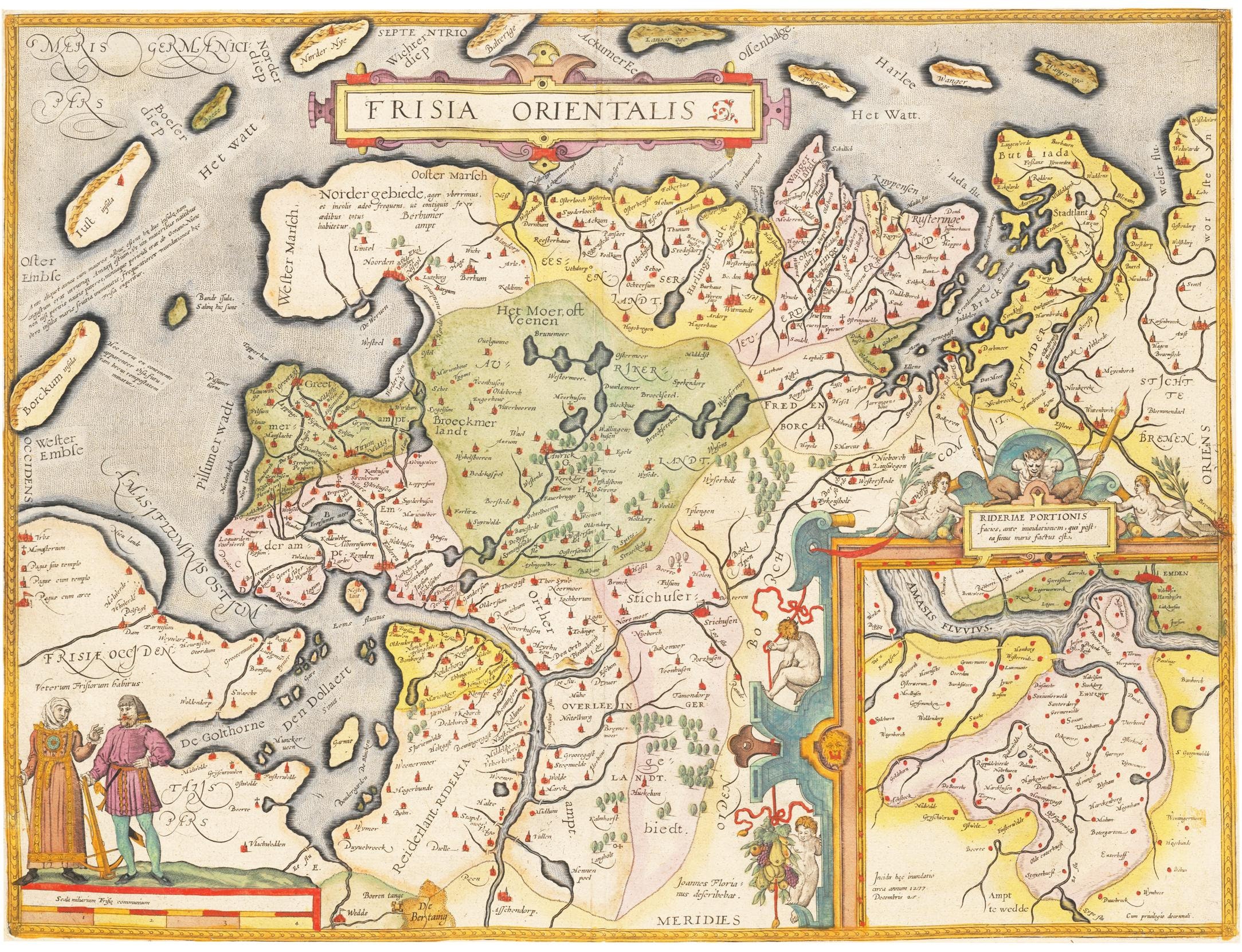 Mapa histórico de Frisia Oriental alrededor de 1609 - Etsy México