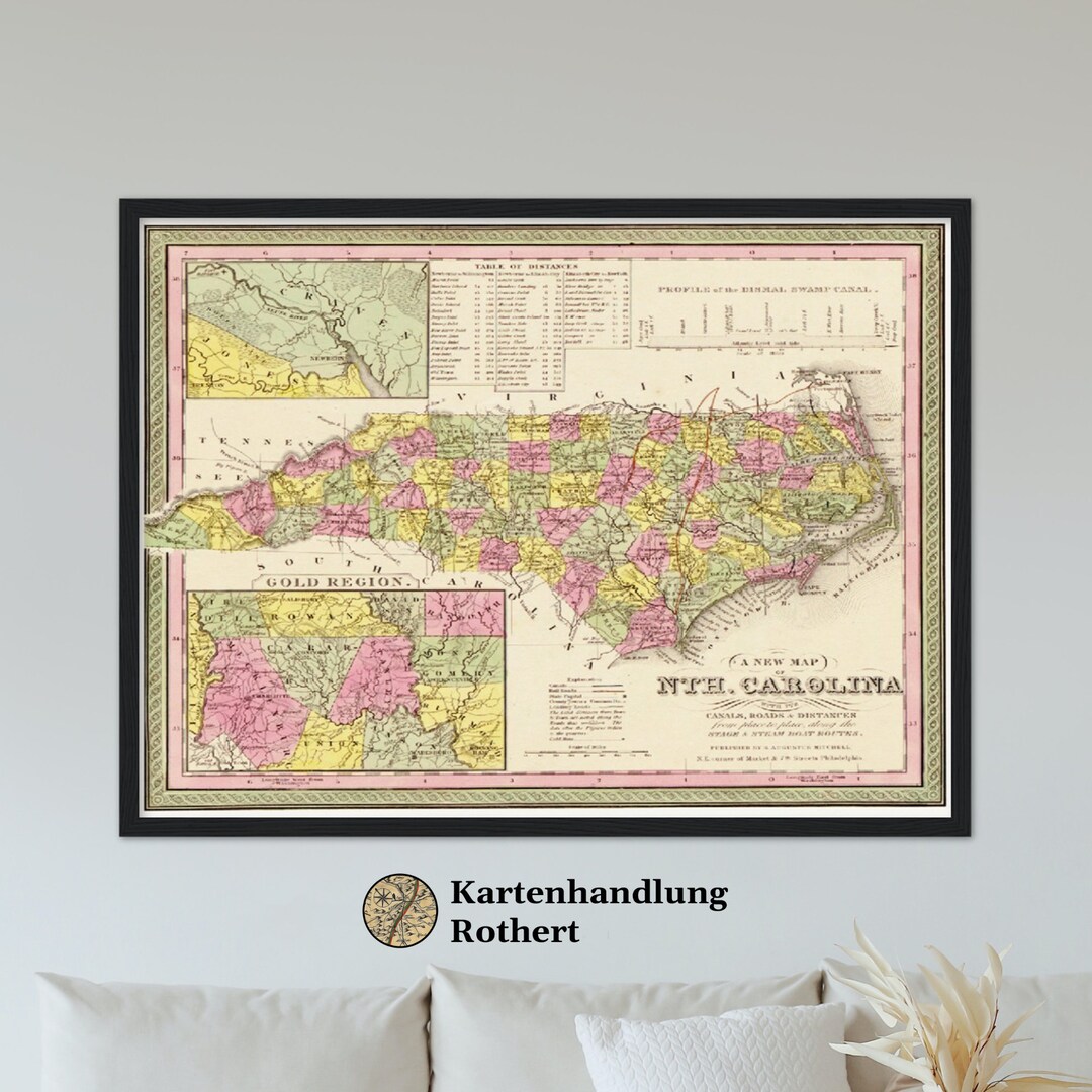 Historical Map North Carolina Around 1849 - Etsy