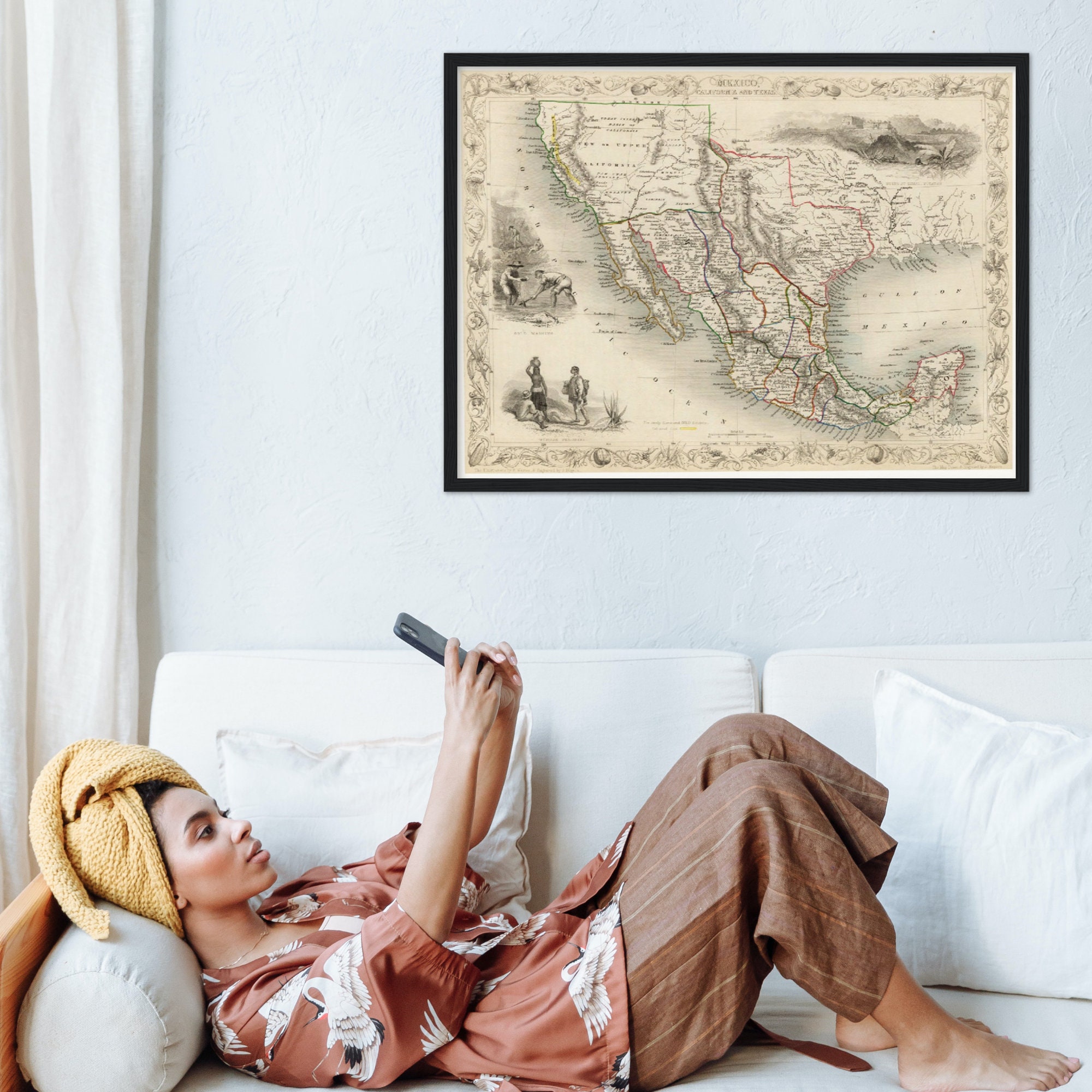 Historical Map Mexico Around 1850 - Etsy