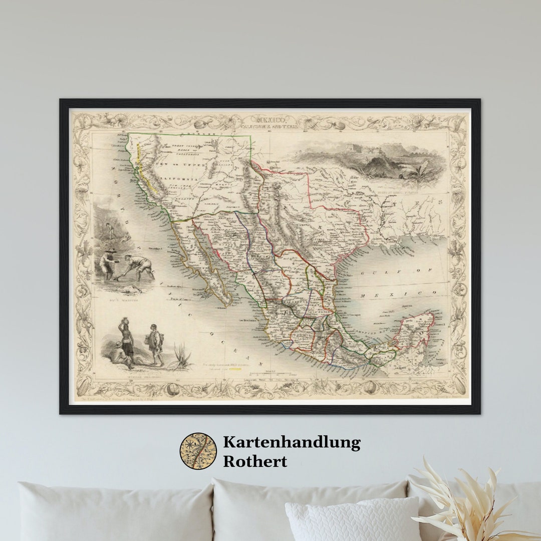 Historical Map Mexico Around 1850 - Etsy
